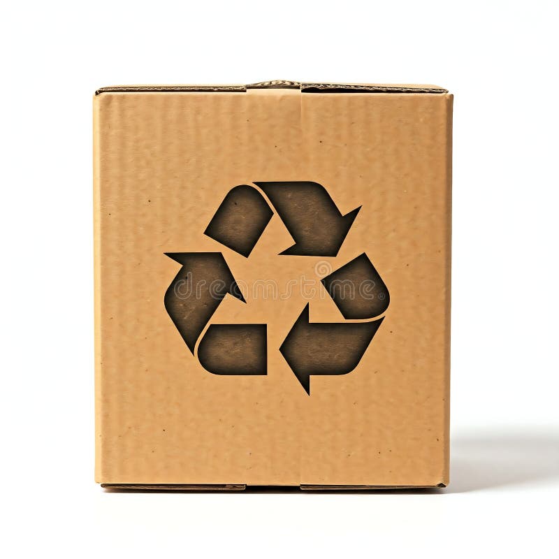 Cardboard Box with Black Recycle Symbol Isolated on White Backgroundt ...