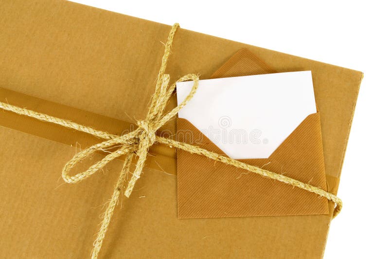 Cardboard Box with Blank Message Card or Label and Envelope Stock Image ...