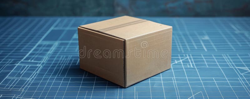 Cardboard Box on Blue Grid Background Stock Image - Image of blue ...