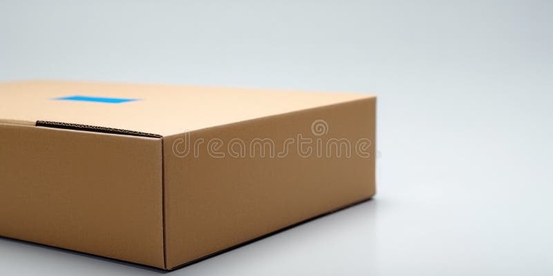 A Cardboard Box with a Blue Sticker on it Stock Photo - Image of ...