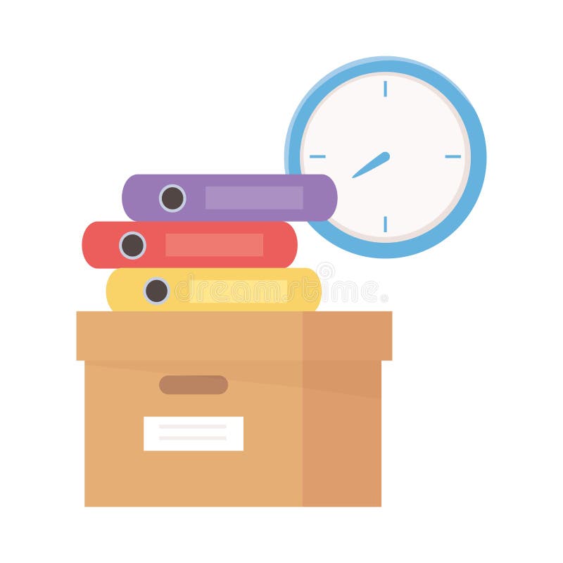Cardboard Box with Books and Clock Office Isolated Icon Design Stock ...