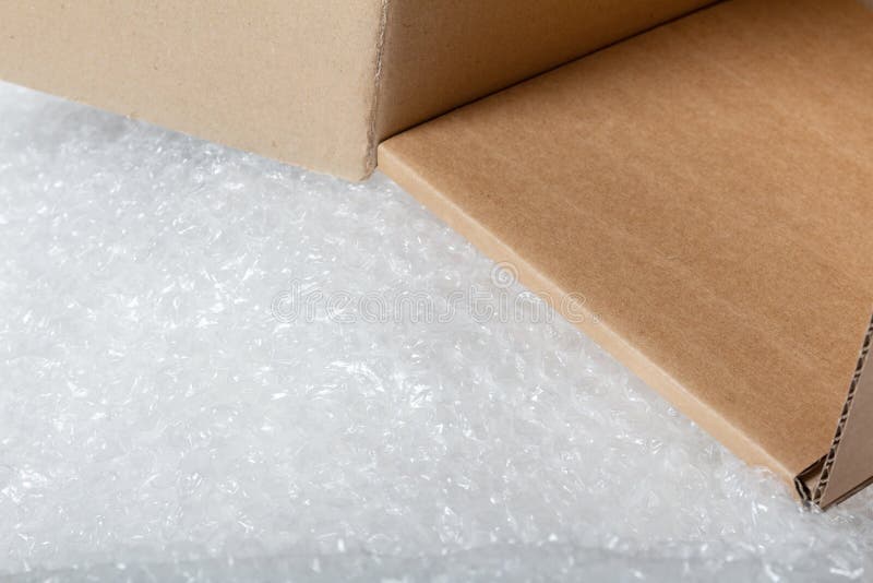 Cardboard Box with Bubble Wrap Stock Image - Image of open, care: 182145759