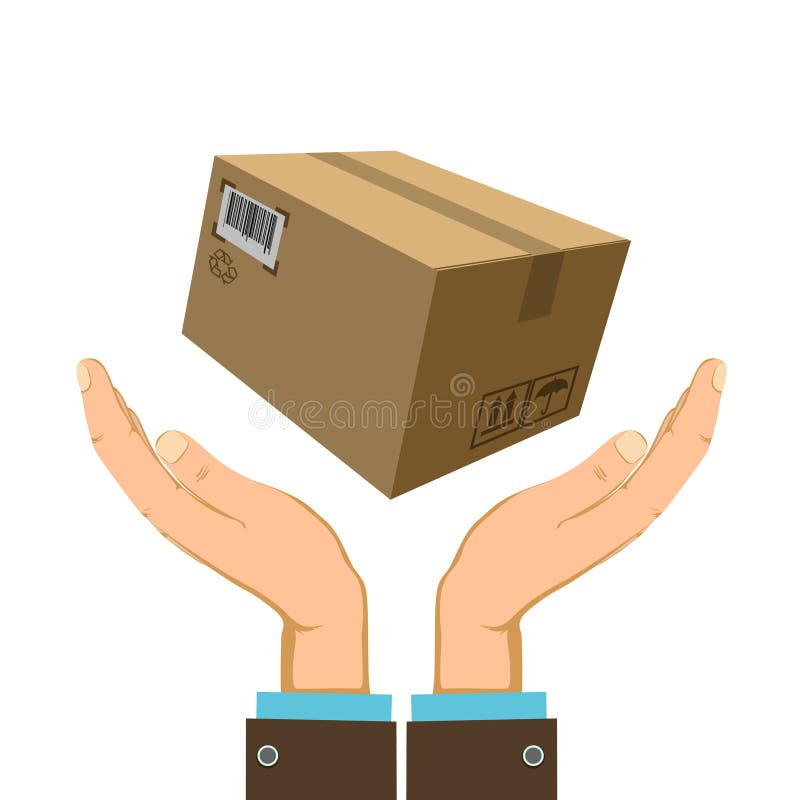 Cardboard Box with Cargo Over Human Hands Stock Vector - Illustration ...