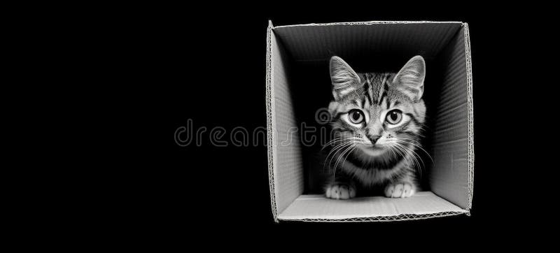 Cardboard Box with a Cat, Panoramic Layout. Stock Illustration ...