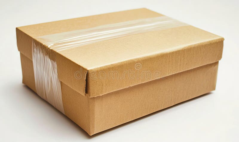 A Cardboard Box with a Clear Plastic Wrap Wrapped Around it Stock Image ...