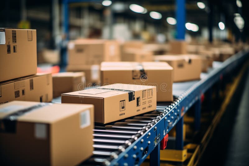 Cardboard Box on Conveyor Roller Ready for Shipping Stock Illustration ...