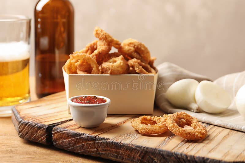 Cardboard Box with Crunchy Fried Onion Rings Stock Image - Image of ...