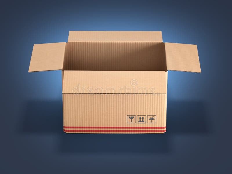 Cardboard Box on Dark Blue Gradient Background 3d Stock Illustration ...
