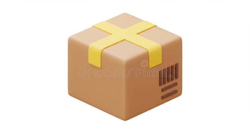 Cardboard Box Delivery Package with Yellow Strap and Shipping Label ...
