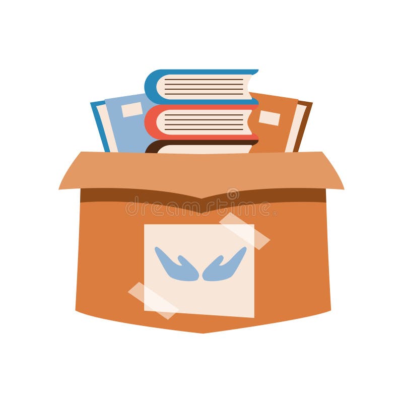 Cardboard Box with Different Books for Donations Stock Vector ...