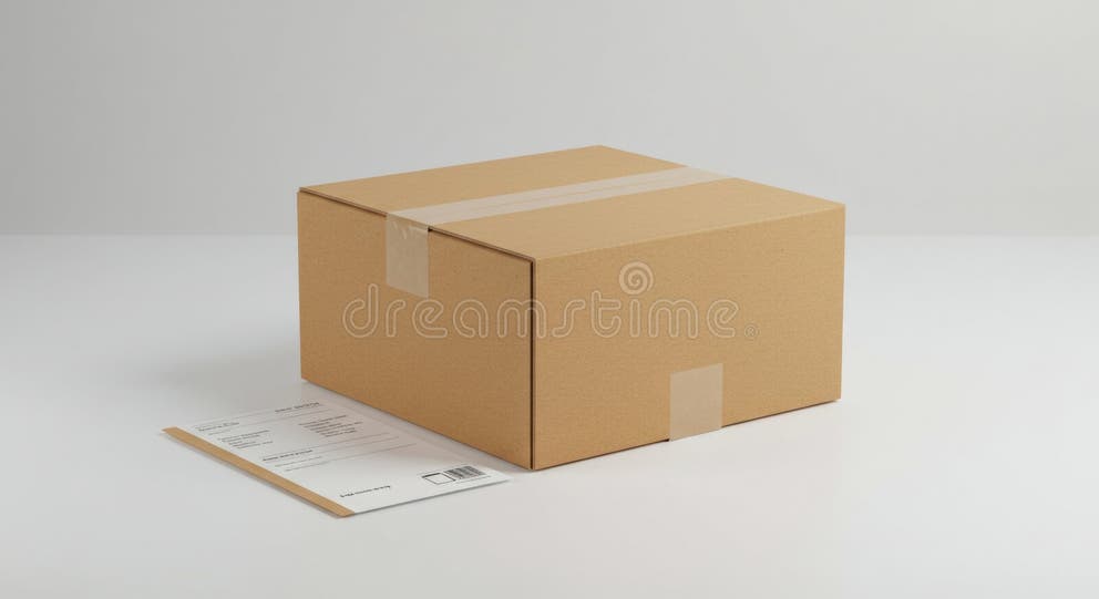 Cardboard Box and Document on White Surface Stock Image - Image of ...