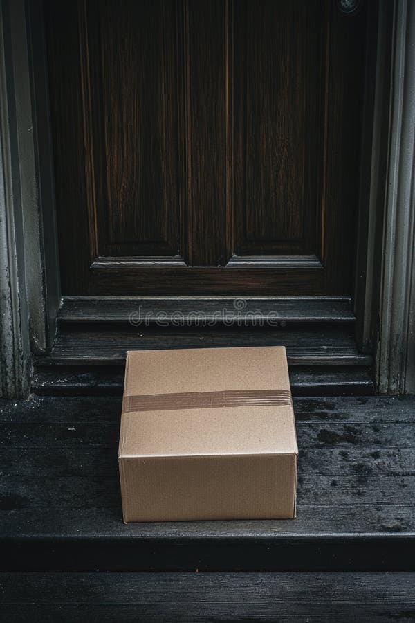 Cardboard Box on Doorstep stock photo. Image of package - 377961164
