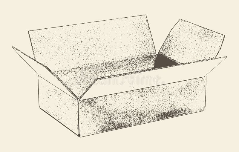 Cardboard Box Engraving. Open Empty Postal Package Stock Vector ...