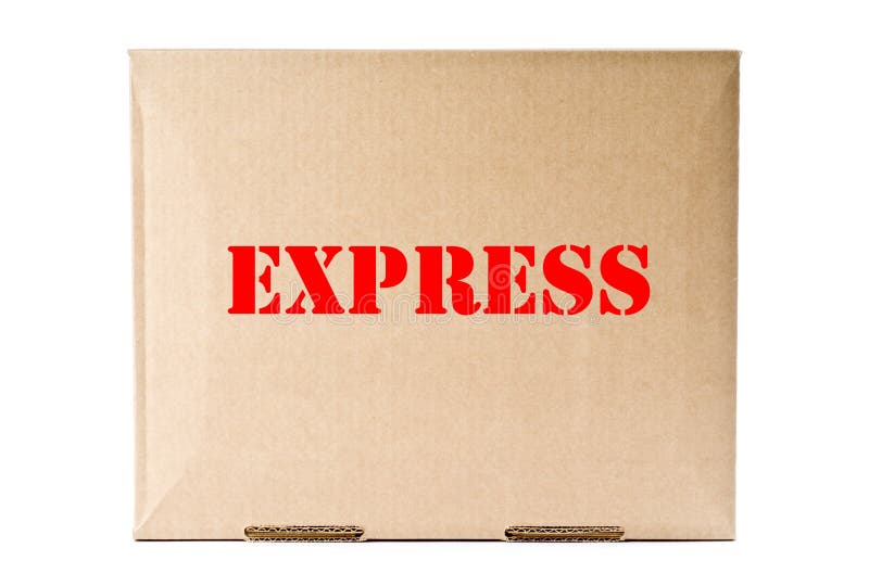 Cardboard Box with Express Label Stock Photo - Image of packaging ...