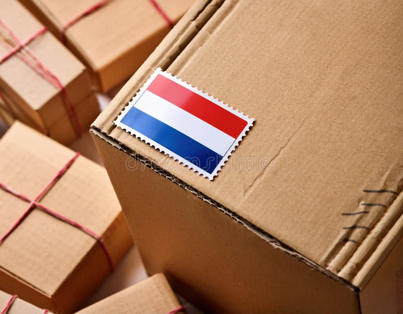 Delivery Parcels with Dutch Flag Stamp in a Warehouse Setting during ...