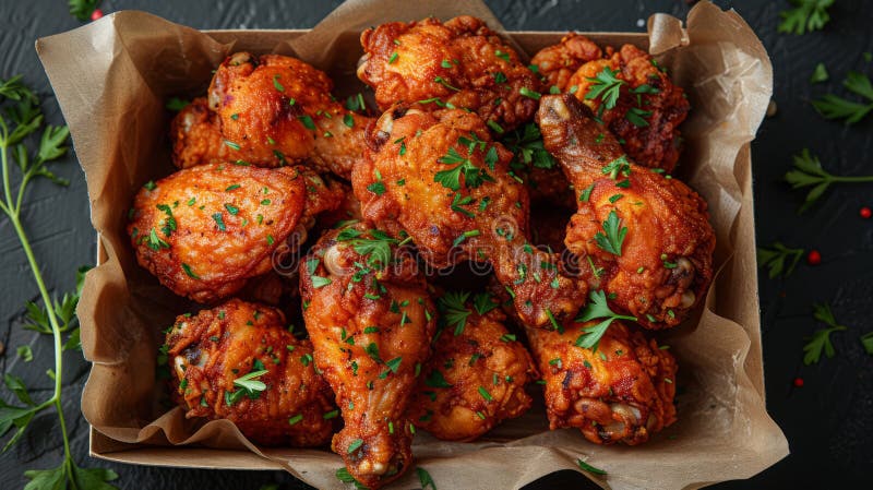 Cardboard Box Filled with Crispy Pieces of Golden-brown Fried Chicken ...