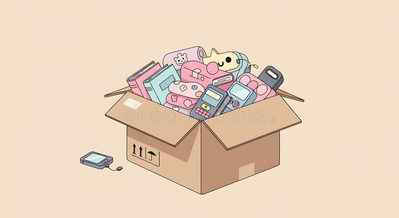Cardboard Box Filled with Cute Pastel Objects Moving or Decluttering ...