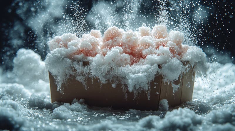 Cardboard Box Filled with Fluffy Snow Crystals Stock Photo - Image of ...