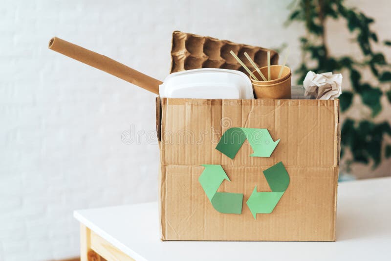 Cardboard Box Filled with Garbage for Recycling Stock Photo - Image of ...