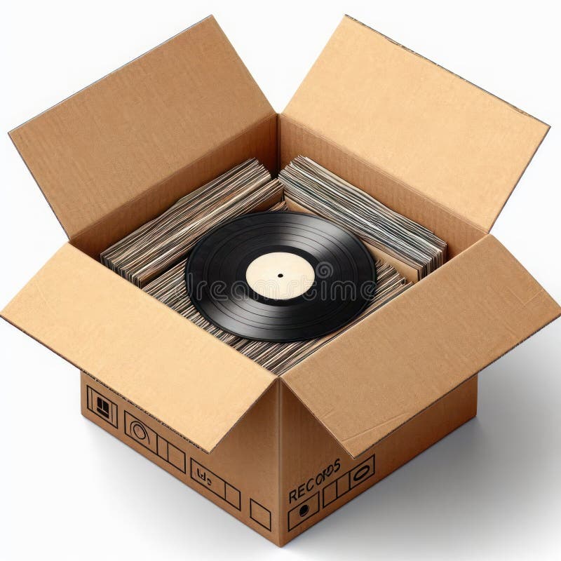 A Cardboard Box Filled with Gramophone Records. Stock Illustration ...