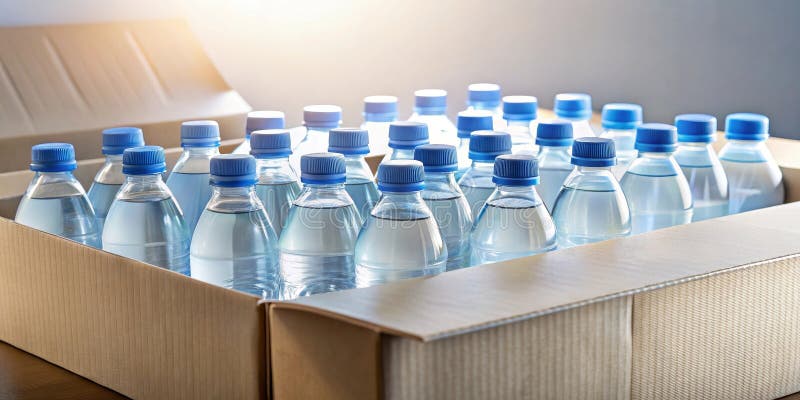 A Cardboard Box Filled with Numerous Plastic Bottles of Purified ...