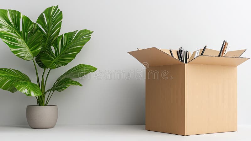 Cardboard Box Filled with Office Documents Rests on the Floor beside a ...