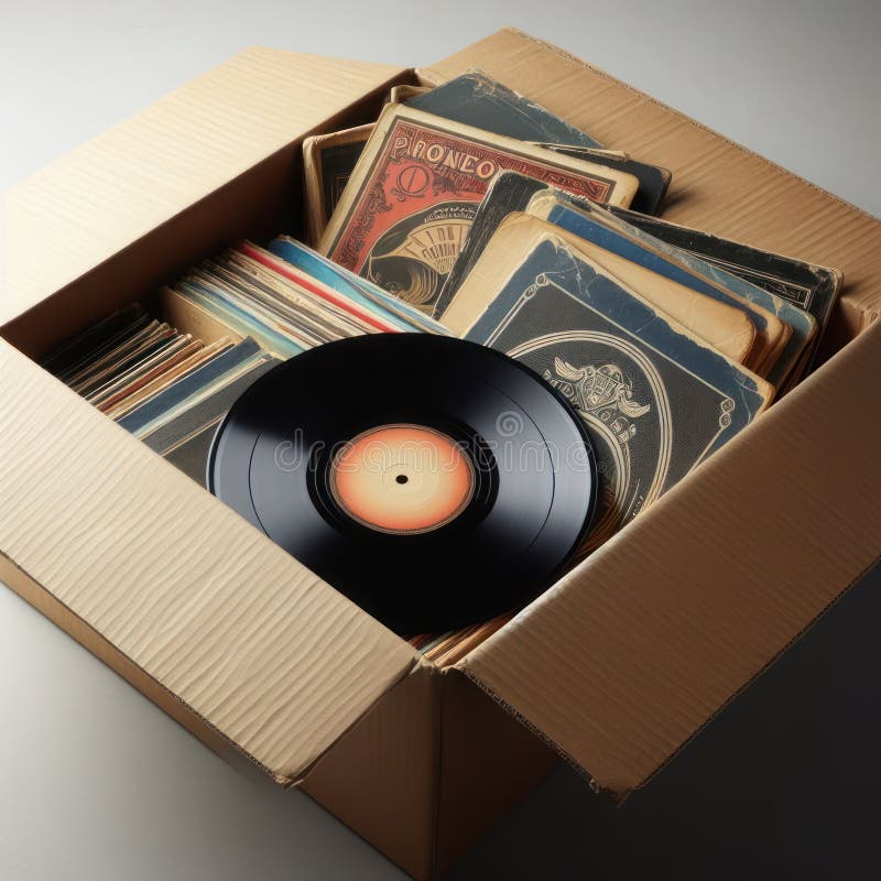 Cardboard Box Filled with Vinyl Records. Stock Image - Image of blank ...