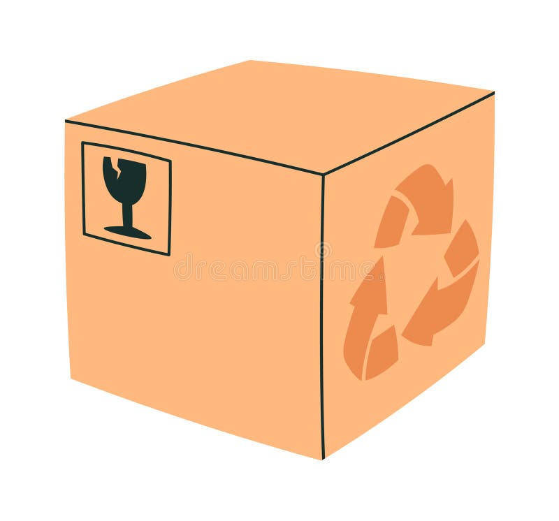 Cardboard Box Flat Icon Fragile Sticker Stock Vector - Illustration of ...