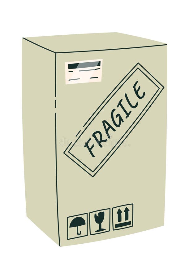 Cardboard Box Flat Icon Fragile Sticker Stock Vector - Illustration of ...