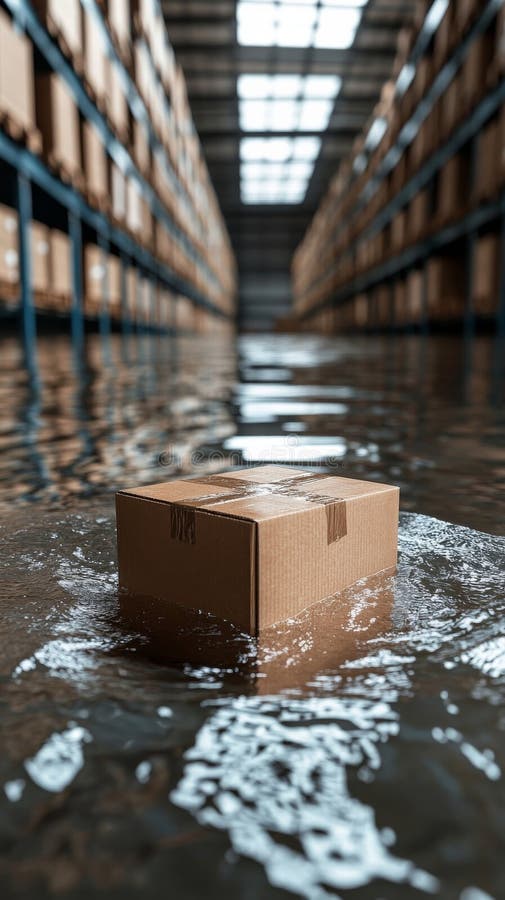 Cardboard Box Floating in Flooded Warehouse Stock Photo - Image of ...