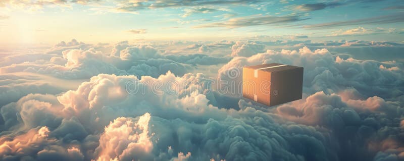 Cardboard Box Floating in a Sky Full of Clouds, Surreal Concept Stock ...