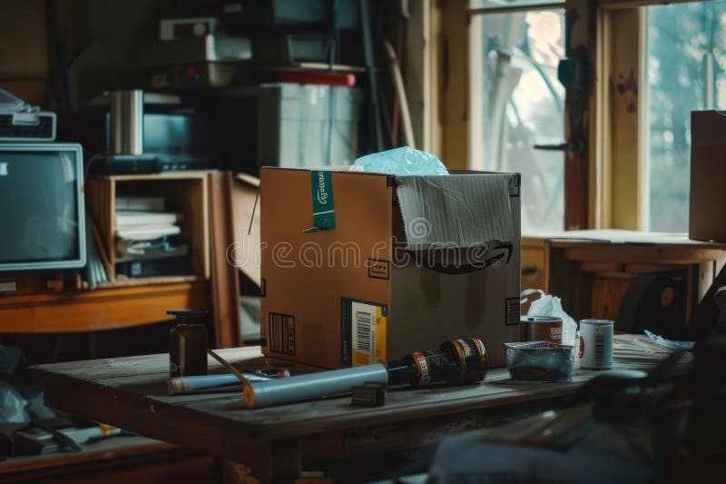 A Cardboard Box with Flying Objects from it. Various Items are Falling ...