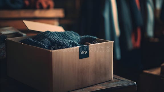 Cardboard Box with Folded Clothes in Cozy Room Stock Photo - Image of ...