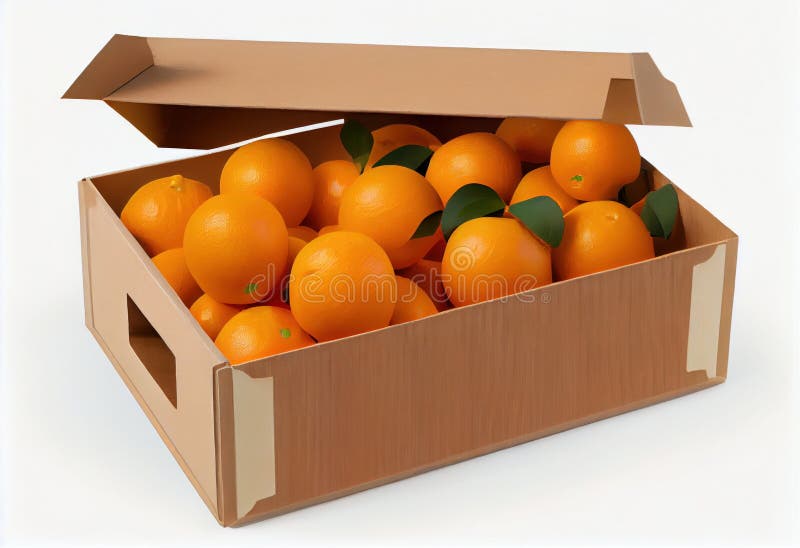 Cardboard Box Full of Oranges. Generative AI. Stock Illustration ...
