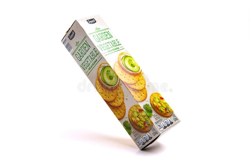 The Cardboard Box of Garden Vegetable Crackers is Isolated on a White ...