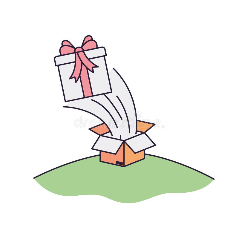 Cardboard Box with Gift Coming Out Stock Vector - Illustration of ...