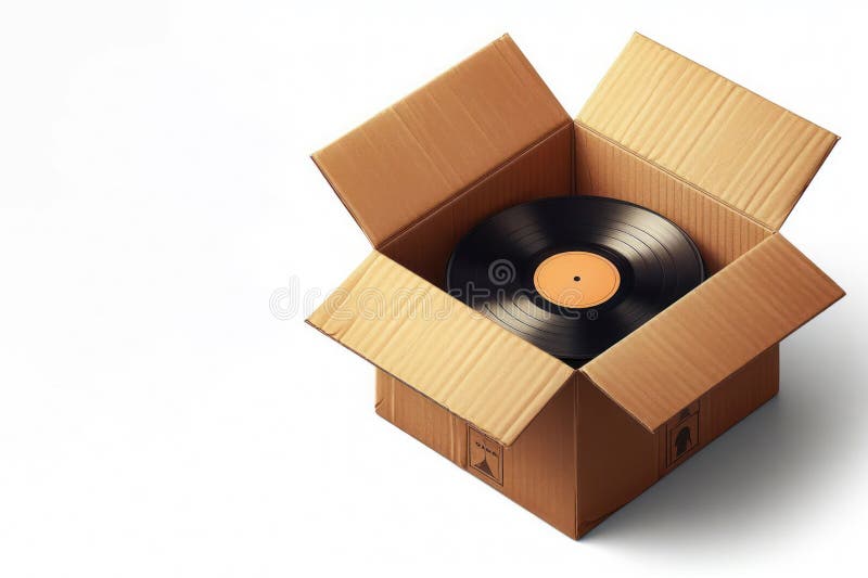 Cardboard Box with Gramophone Records. Place for Text. Stock ...