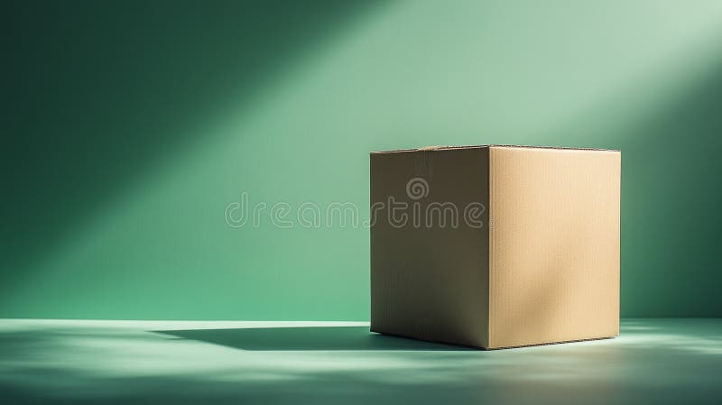 Cardboard Box on Green Background with Sunlight and Shadows. Stock ...