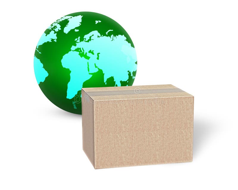 Cardboard Box and Green Globe, 3D Illustration Stock Illustration ...
