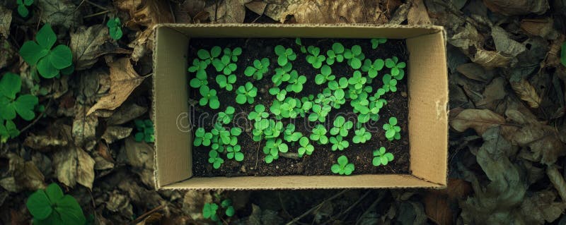 Cardboard Box with Green Seedlings on Forest Floor, Eco-friendly ...