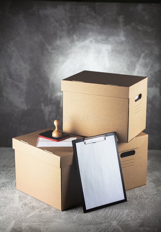 Cardboard Box on Grey Background Stock Image - Image of office ...