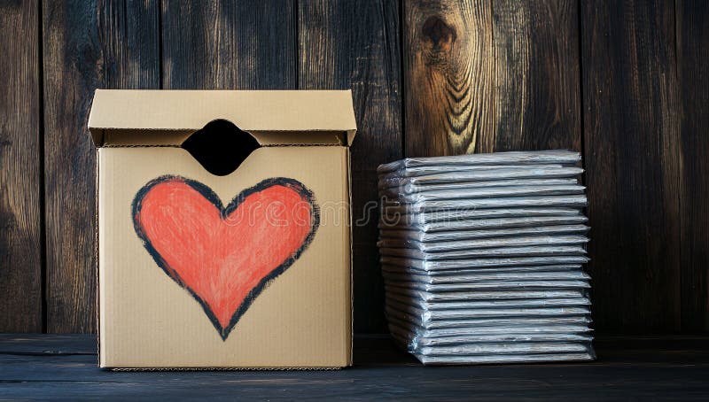 Cardboard Box with Hand-Painted Heart and Stack of High Quality Image ...