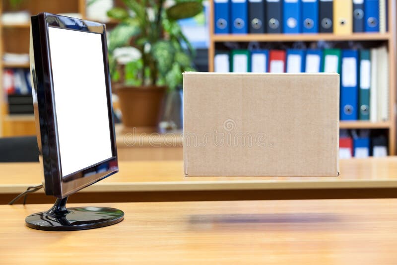 Cardboard Box Hanging in Front of Isolated White Screen Stock Image ...