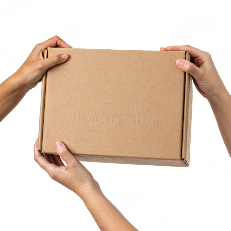 Cardboard Box Held by Hands Isolated on White Background Stock ...