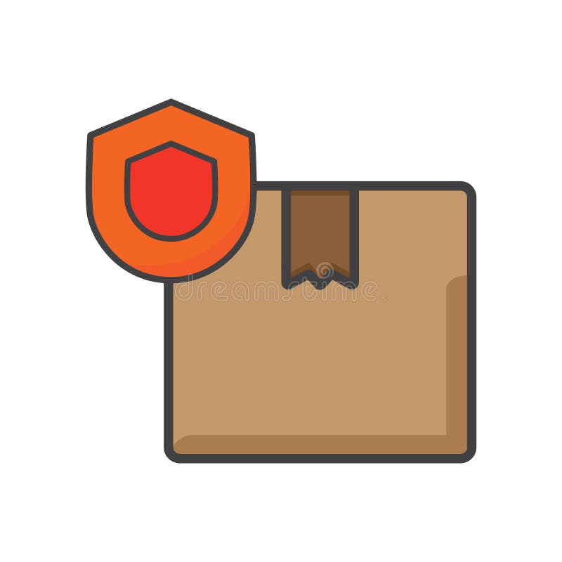 Cardboard Box Icon. Cardboard with Protection Shield Illustration. Flat ...