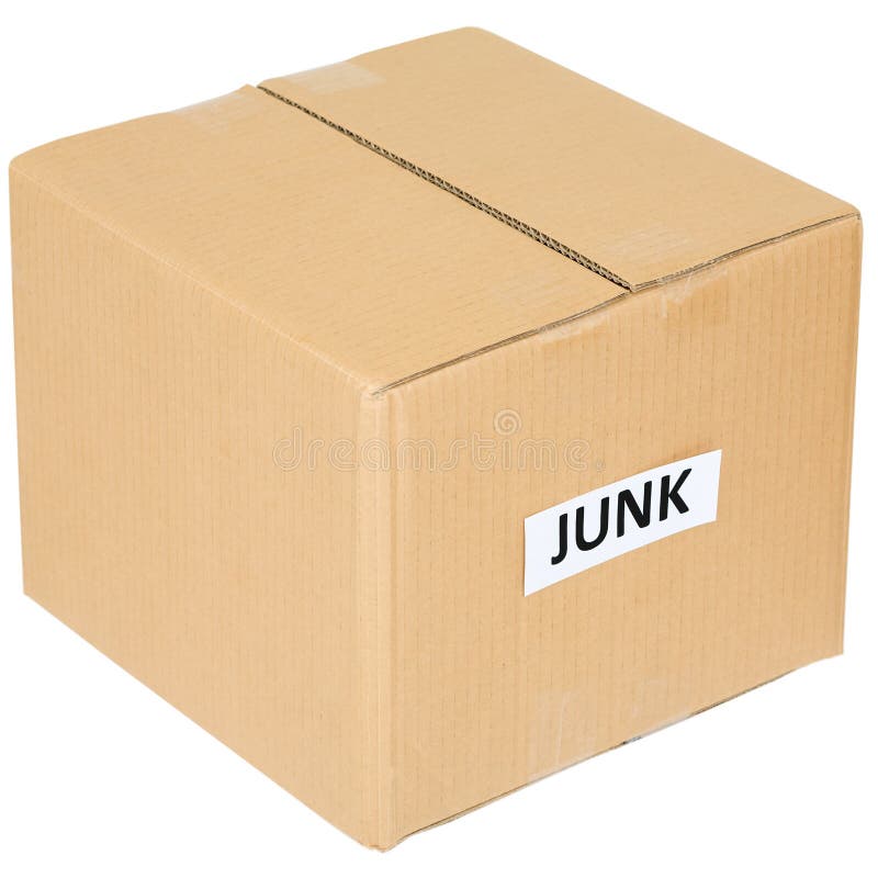 Cardboard Box with an Inscription Junk Stock Photo - Image of glued ...