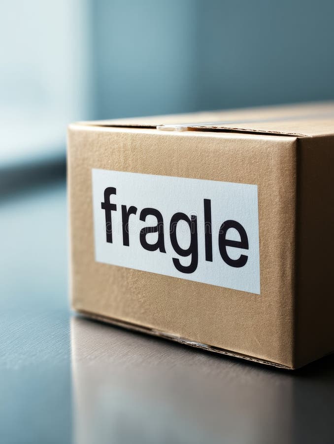 Cardboard Box Labeled Fragile Positioned on a Clean Surface with a ...