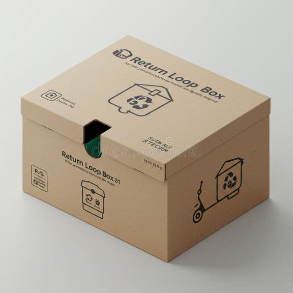 Cardboard Box Labeled "Return Loop Box," Featuring Recycling Symbols ...