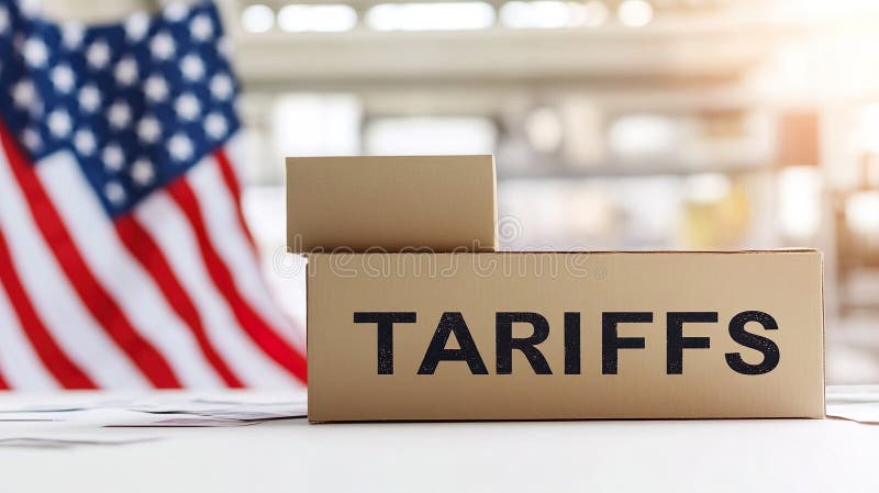Cardboard Box Labeled Tariffs Front American Flag Stock Photos - Free ...