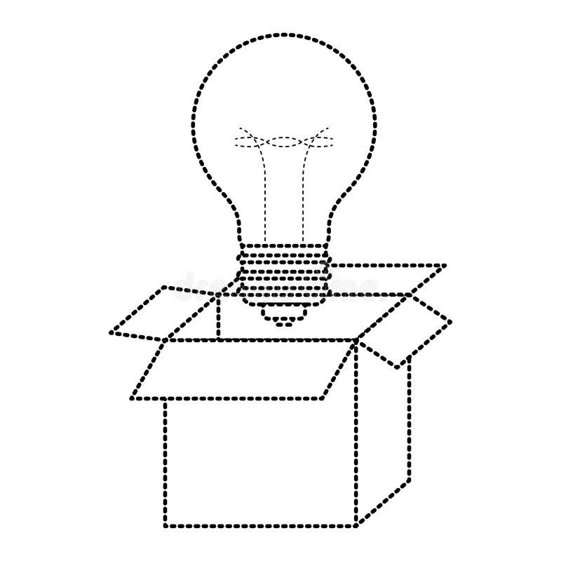 Cardboard Box and Light Bulb in Black Dotted Contour Stock Vector ...